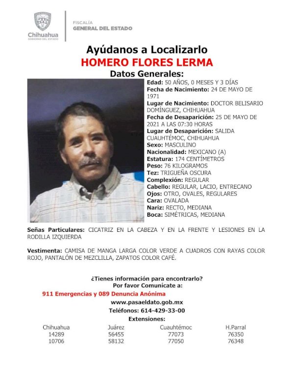 Piden ayuda para encontrar a homero flores | La Opción de Chihuahua