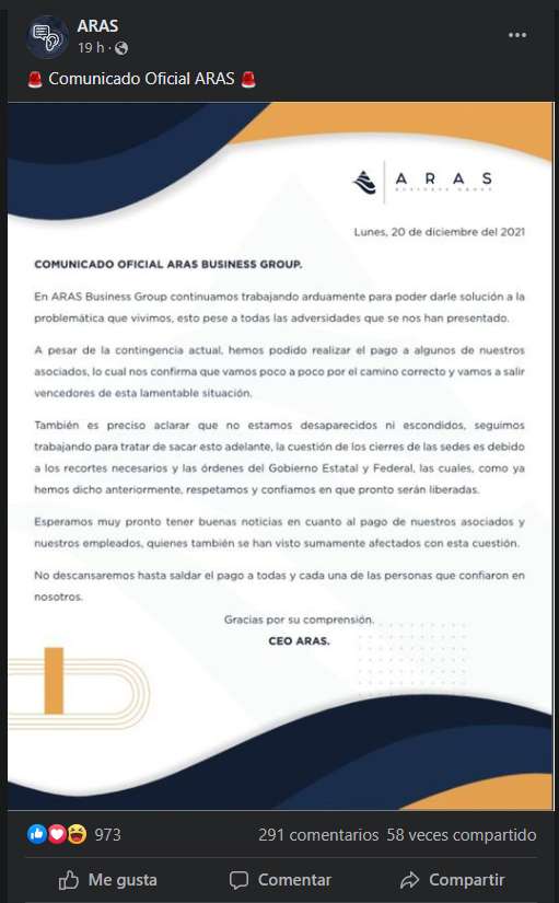 Dice aras que ha pagado a algunos inversionistas | La Opción de Chihuahua